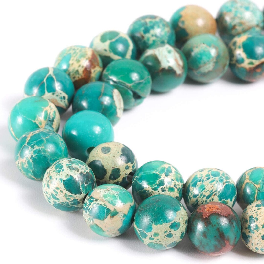 1 Full Strand 15.5" Loose Round Stone Smooth Grass Green Impression ...