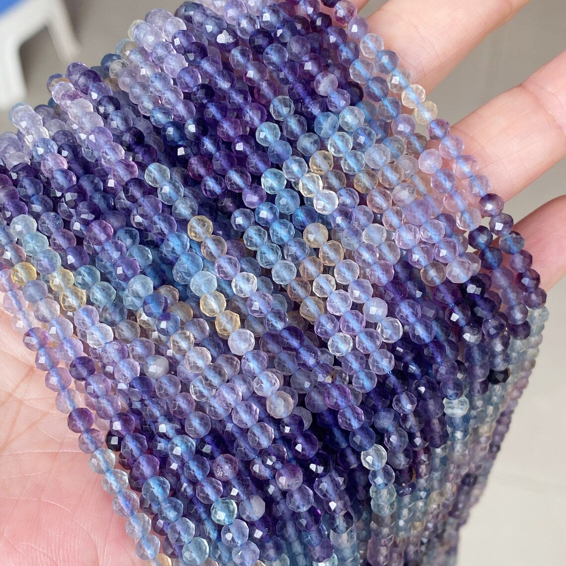 Genuine Natural Round Micro Faceted Gradient Color Fluorite Gemstone ...
