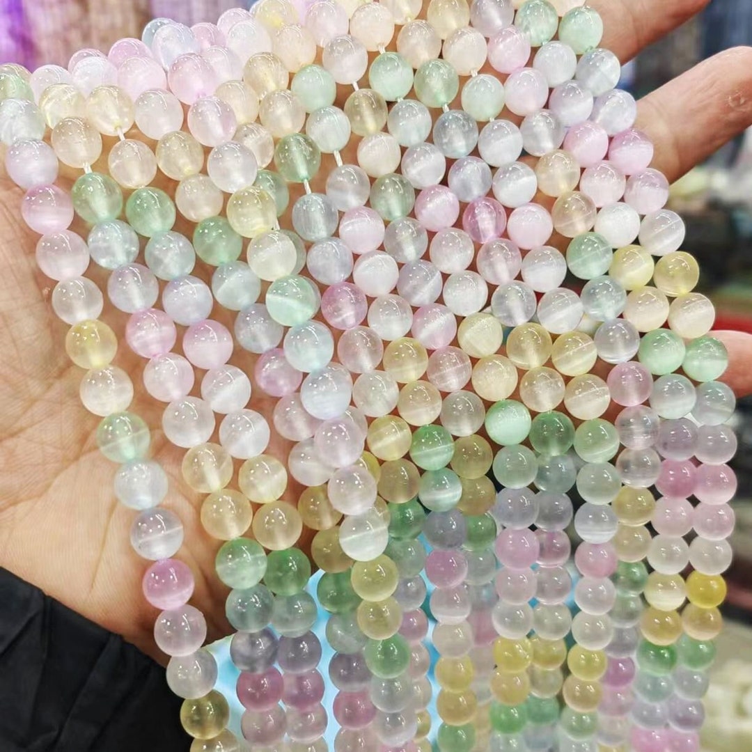 Full Strand Genuine Natural Light Colorful Candy Cat Eye Sheen Real ...