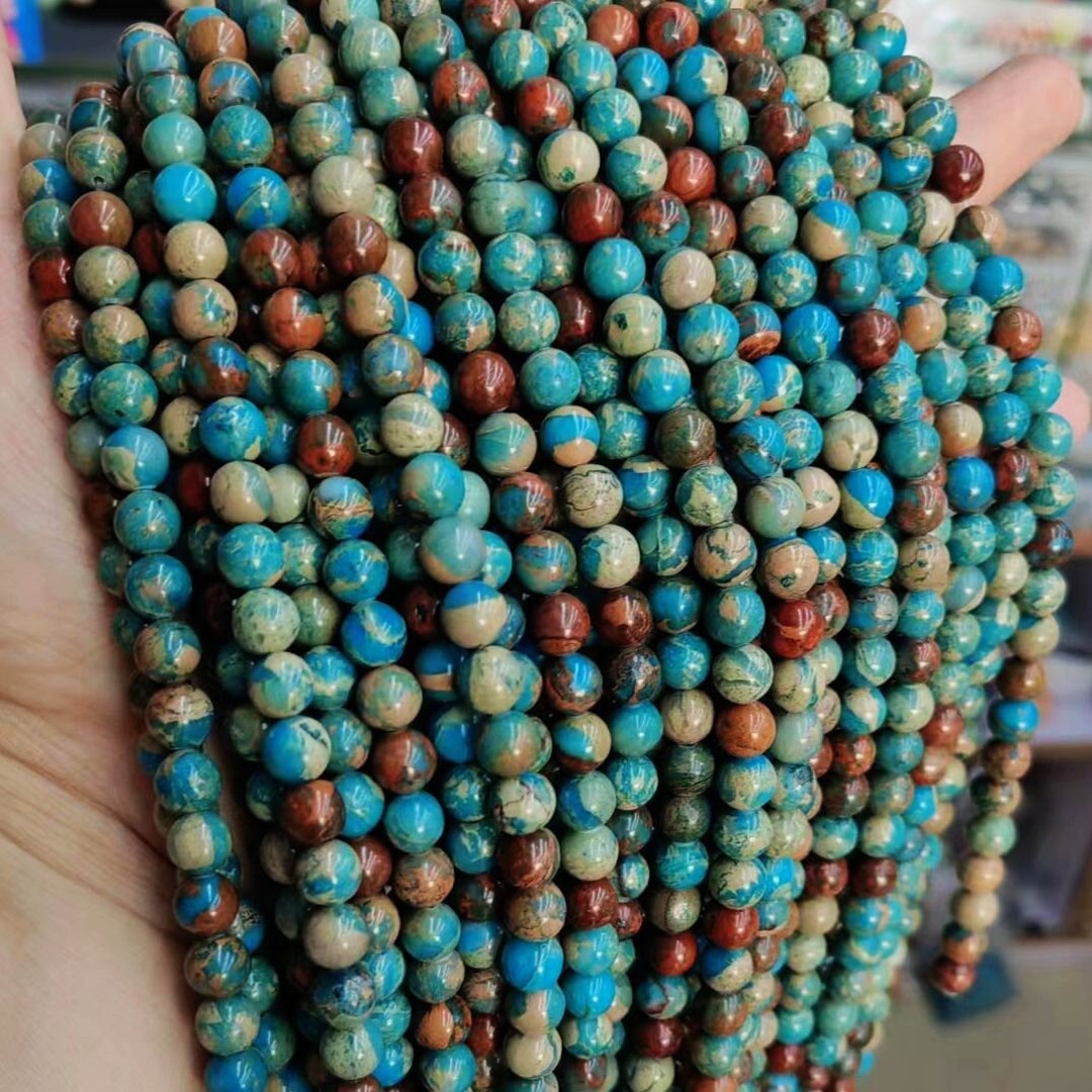1 Full Strand 15.5" Loose Round Stone Smooth Turquoise Blue Sea ...