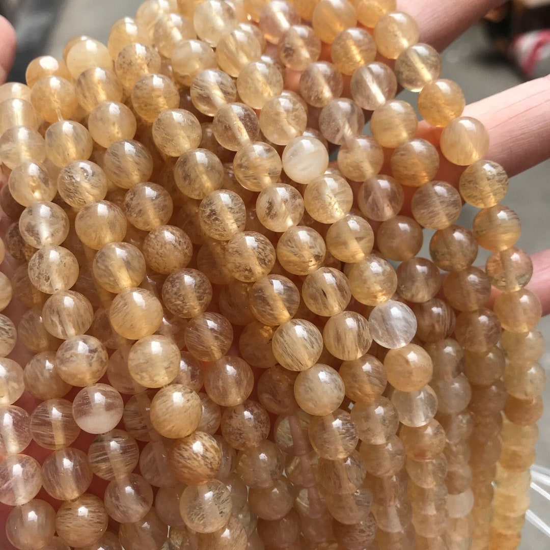 1 Full Strand Yellow Tea Cherry Quartz Loose Round Semi Precious Smooth ...