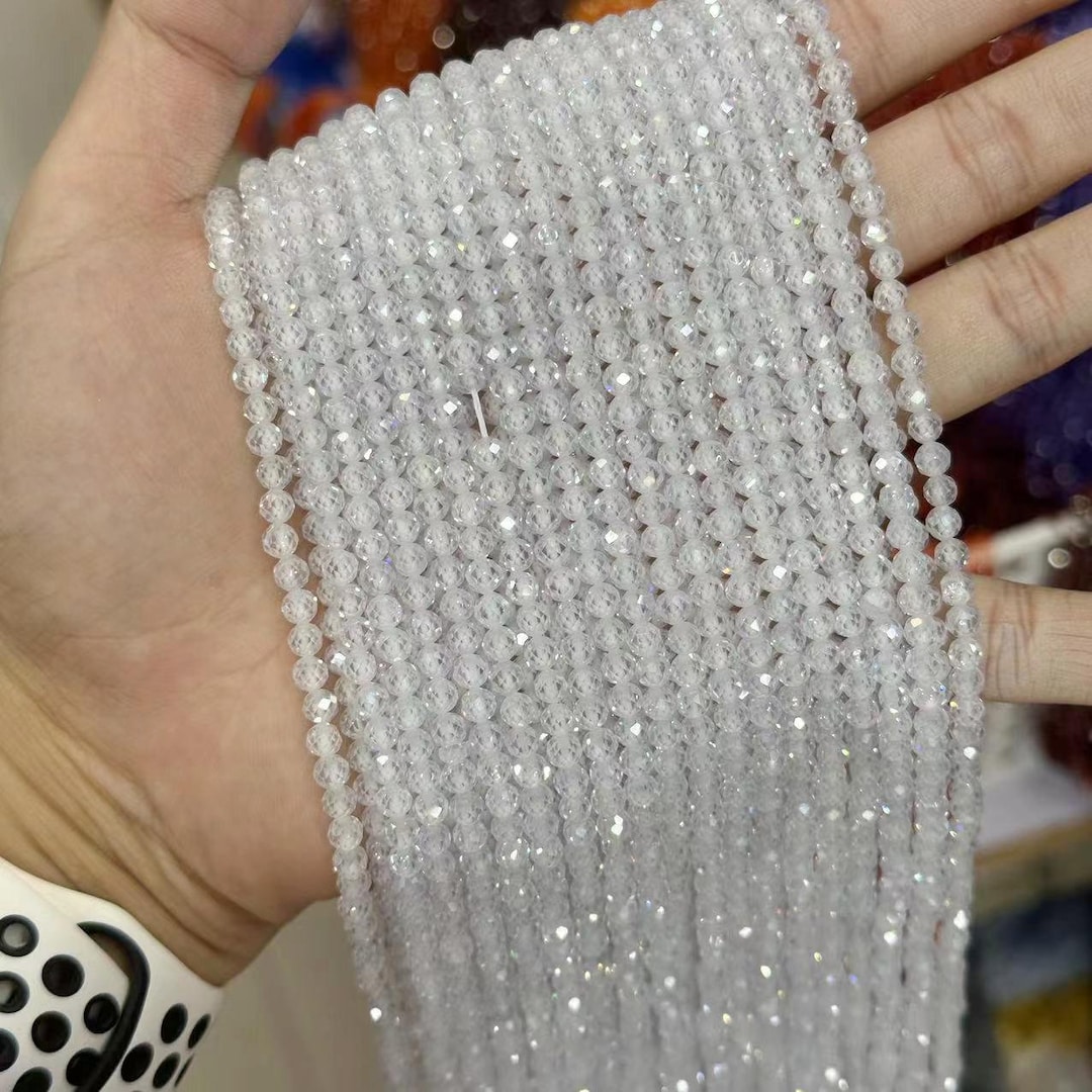 Micro Faceted Round White Clear Cubic Zirconia Beads 2/3/4/6mm Loose CZ ...