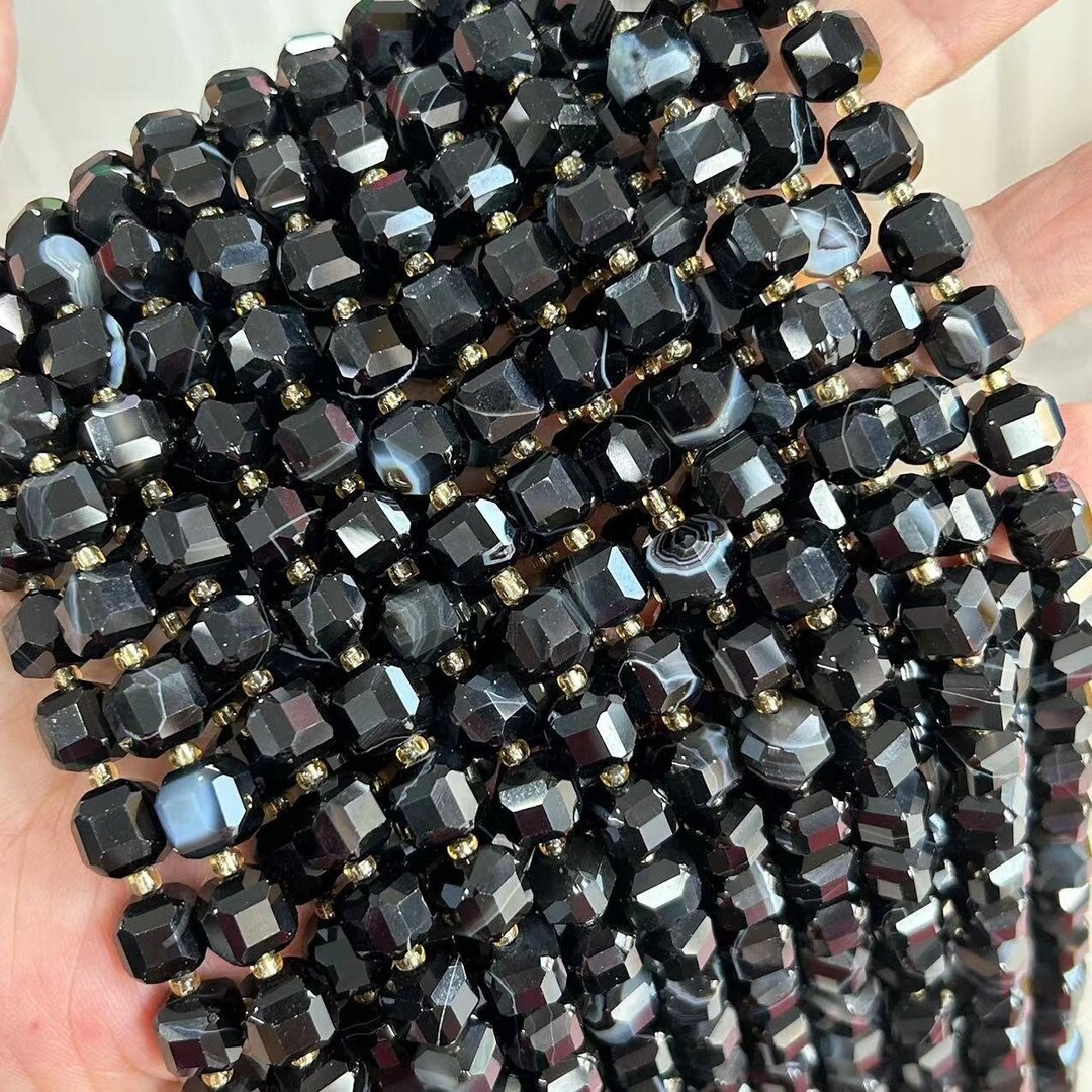 8mm Cube Black Lace Agate Genuine Natural Loose Faceted Dice Square ...