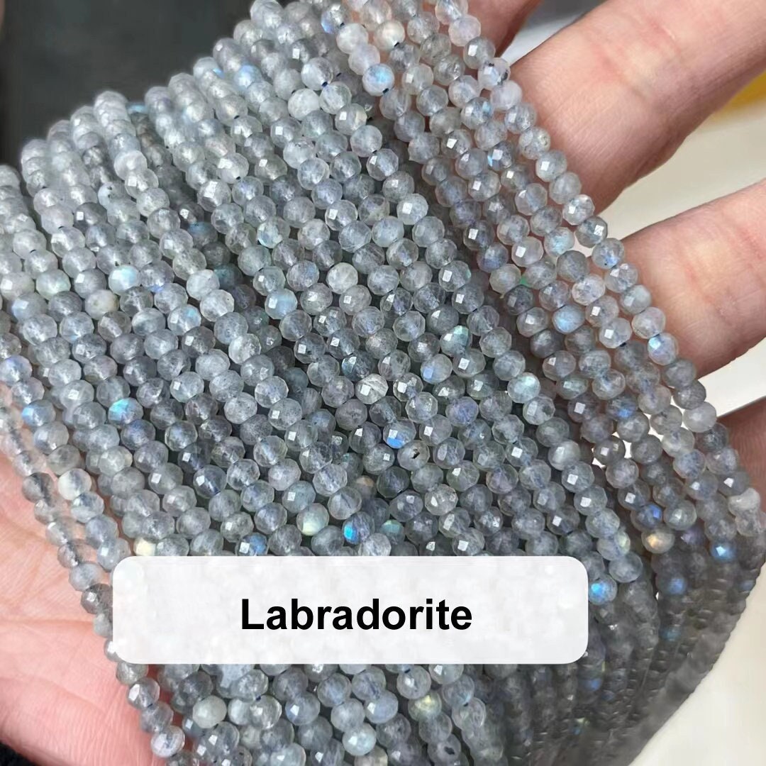 Genuine Natural Labradorite Flat Rondelle Micro Faceted Beads Full ...