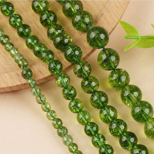 1 Full Strand 15.5" Loose Round Smooth Green Created Peridot Olivine ...