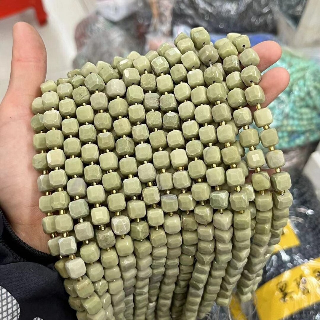 8mm Sparkling Cube Avocado Jasper Beads Genuine Natural Loose Faceted ...