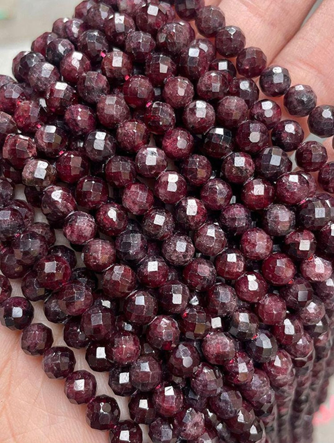 6mm 8mm Genuine Natural Round Micro Faceted Garnet Healing Stone ...