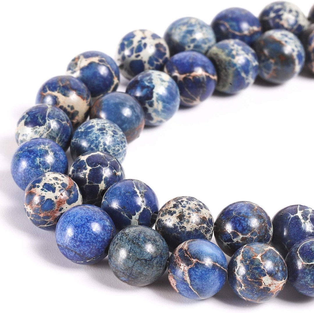 1 Full Strand 15.5" Loose Round Stone Smooth Royal Blue Impression ...