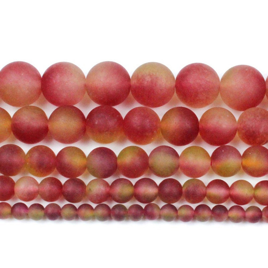 Round Matte Watermelon Shadow Jade Chalcedony Stone Beads for DIY ...