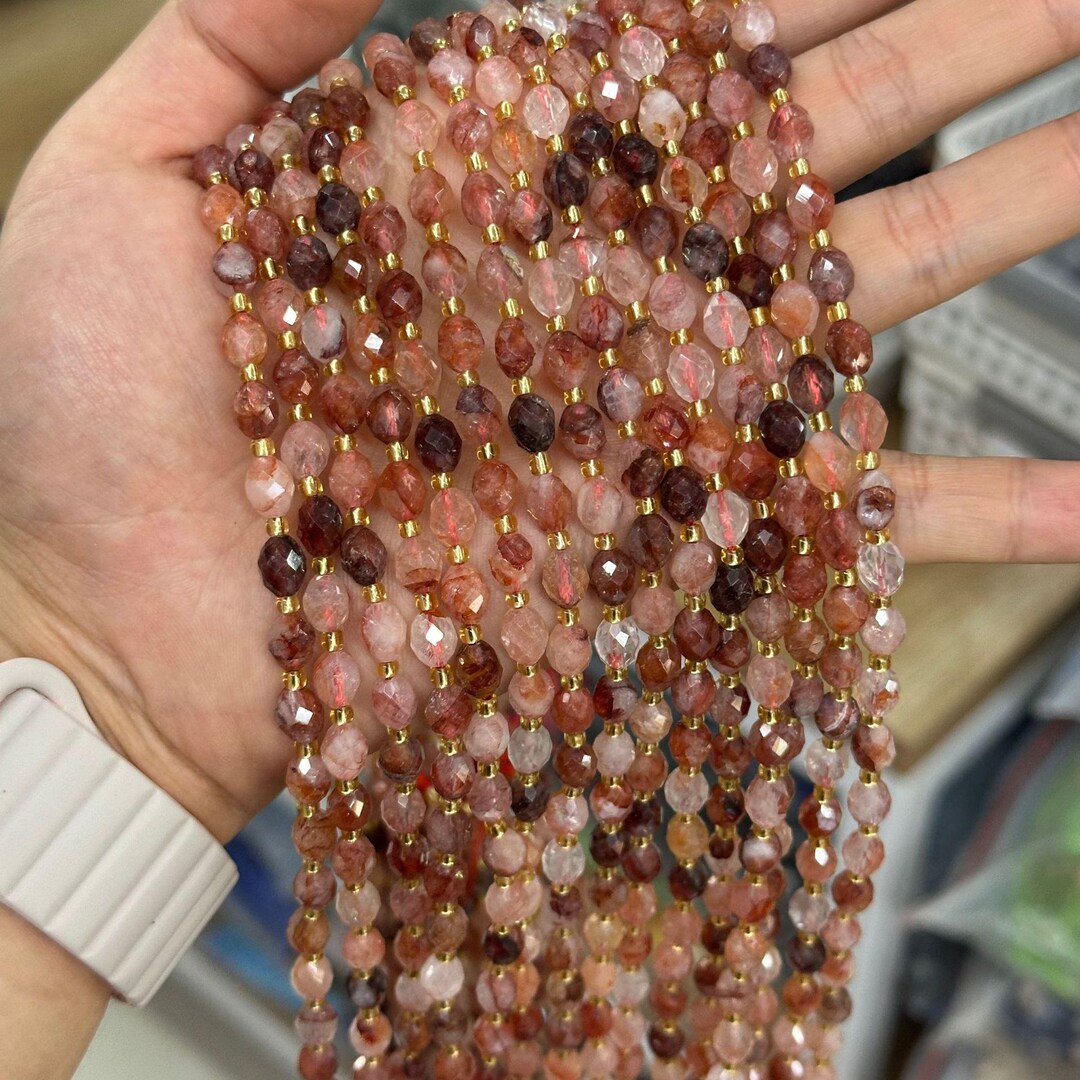 Genuine Natural Red Hematoid Fire Quartz Gemstone Beads, Micro Faceted ...