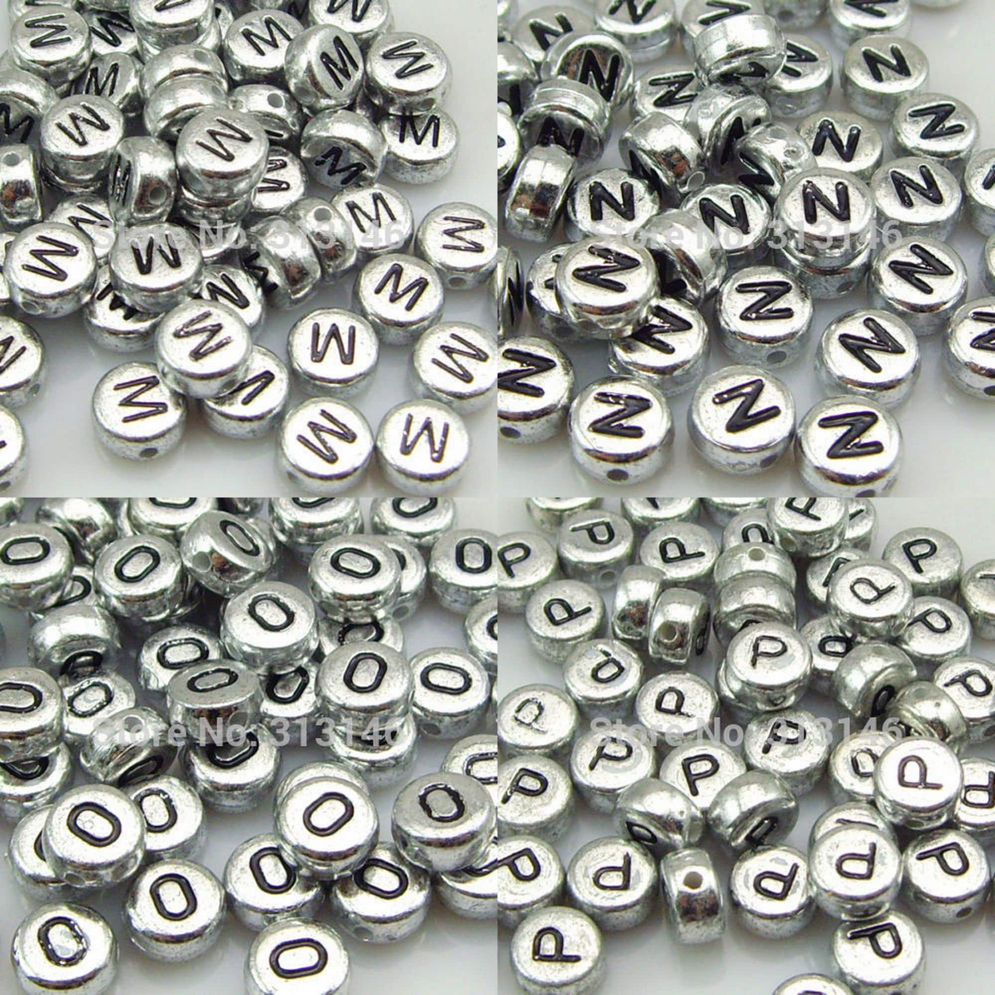 50pcs A-Z Separate Pick Letter Bead Loose Round Flat Spacer Antique ...
