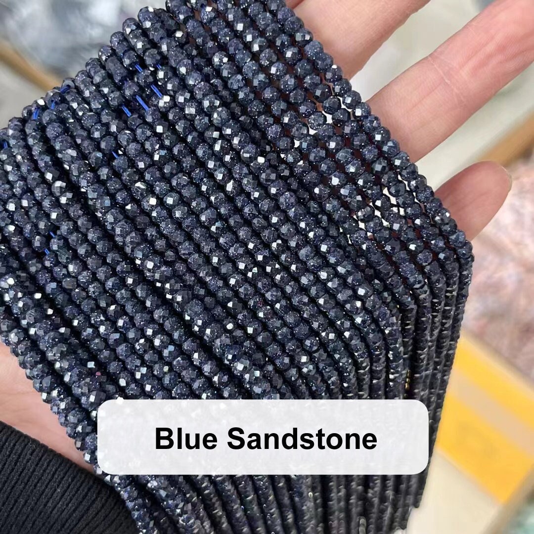 Sparkling Rondelle Blue Sandstone Flat Micro Faceted Beads Full Strand ...