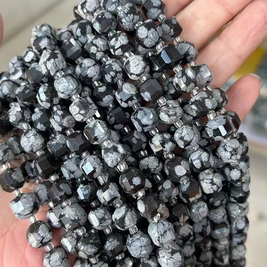 8mm/10mm Cube Snowflake Obsidian Beads Genuine Natural Loose Faceted ...
