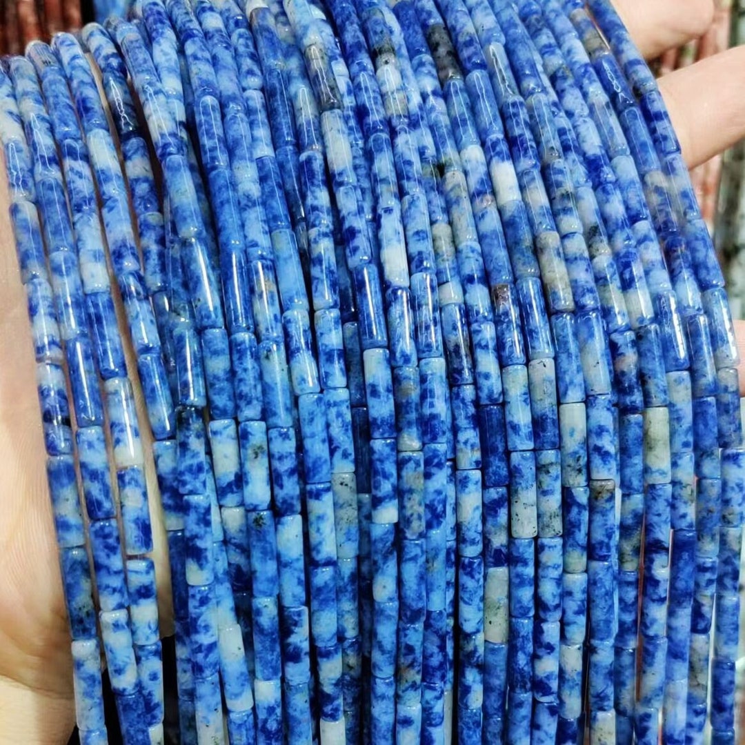 4x13mm Tube Blue Spot Jasper Stone 1 Full Strand Natural Loose Cylinder ...