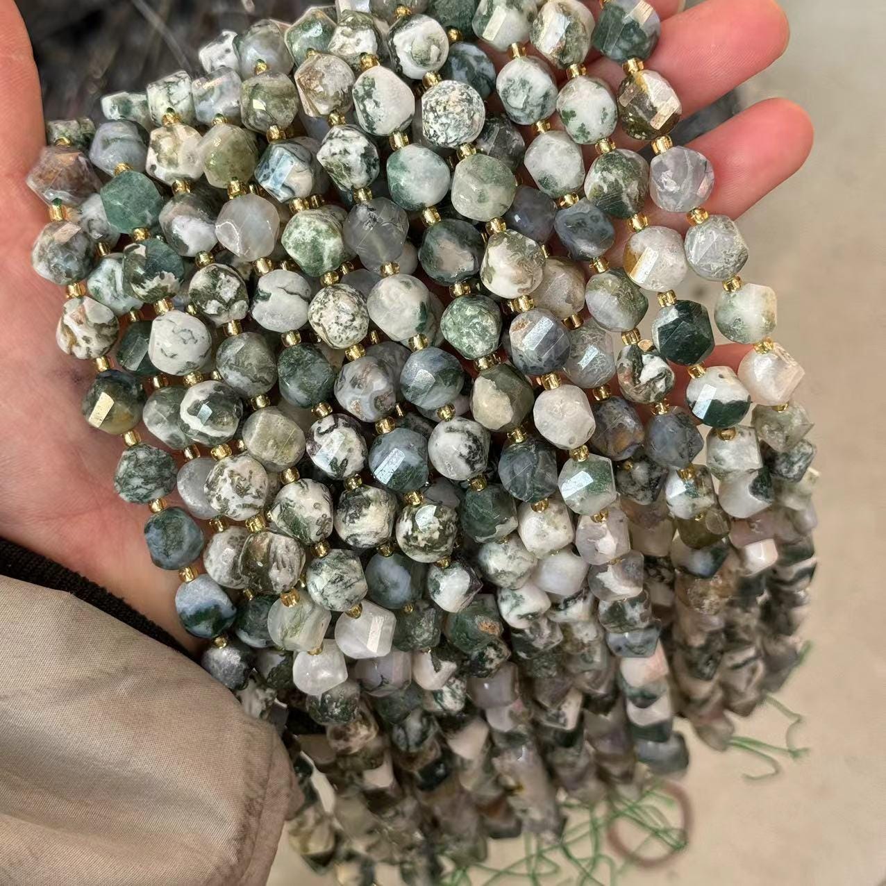 Natural 10mm Spiral Twist Faceted Genuine Tree Agate Beads Real ...