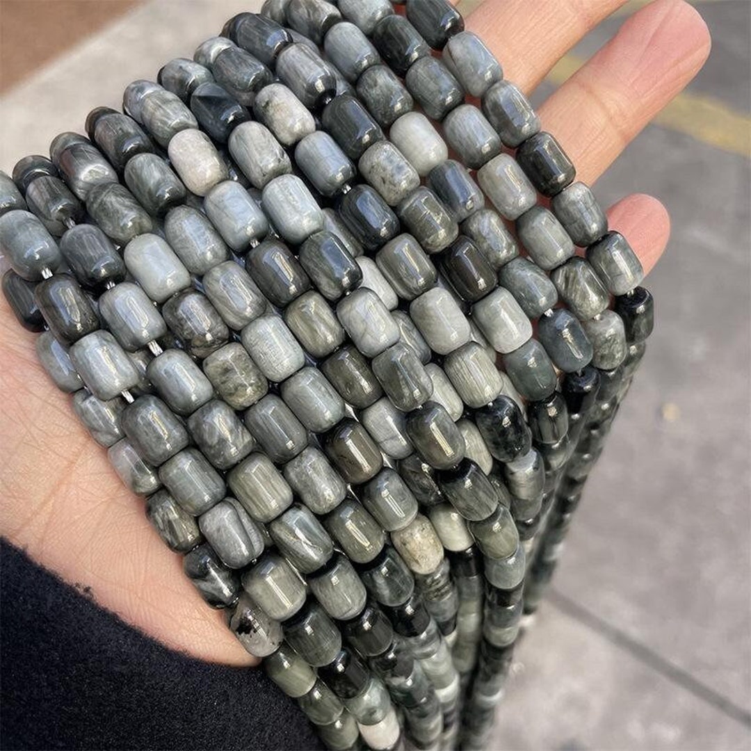 6x9mm Genuine Real Natural Barrel Shape Hawks Eye Gemstone Short Tube ...