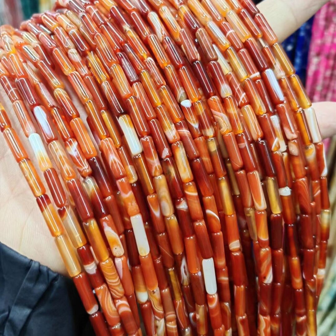 4x13mm Carnelian Tubular Natural Loose Cylinder Thin Long Red Sardonyx ...