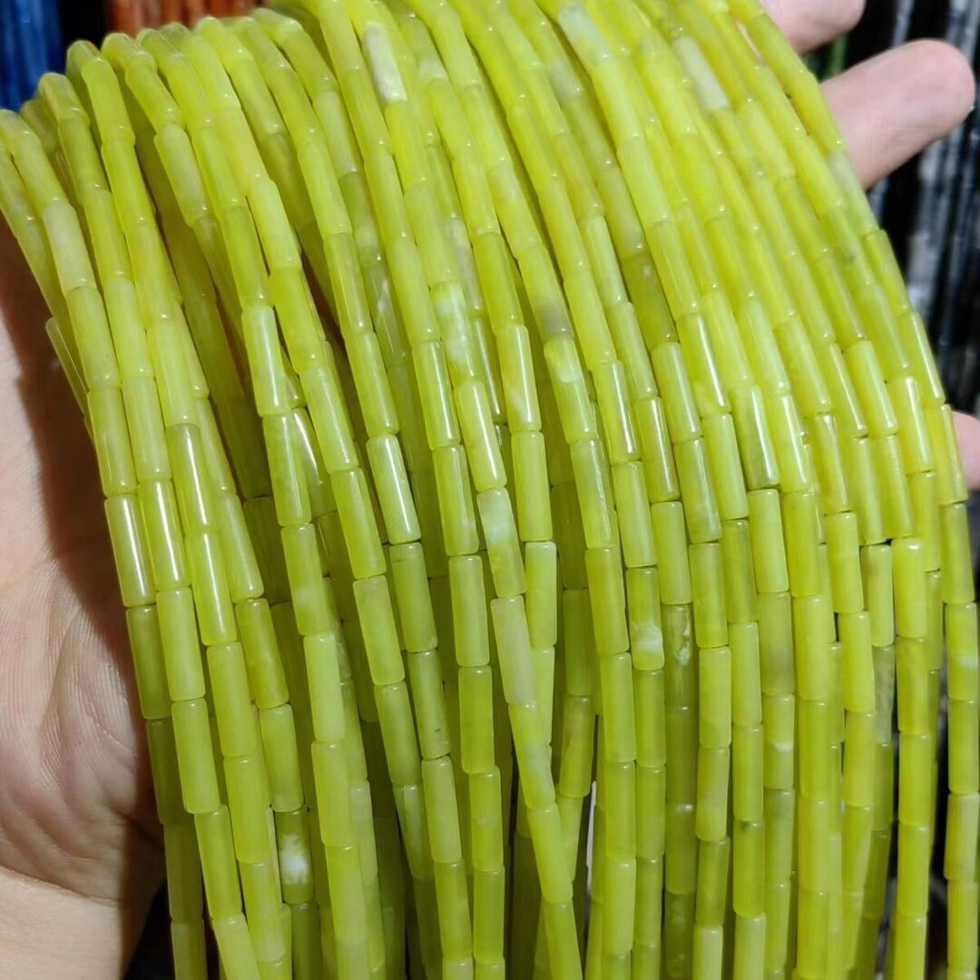 4x13mm Tube Yellow Lemon Jade 1 Full Strand Natural Loose Cylinder ...