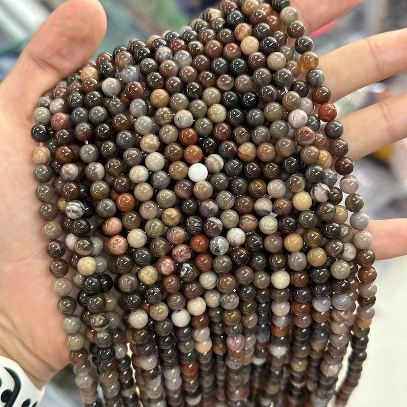 1 Full Strand Genuine Natural Loose Round Smooth Petrified Wood Jade ...