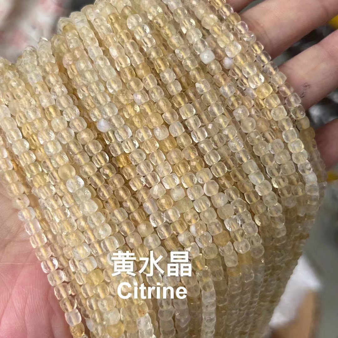 1 Full Strand Genuine Real Natural Loose Small Faceted Cube Dice Square ...