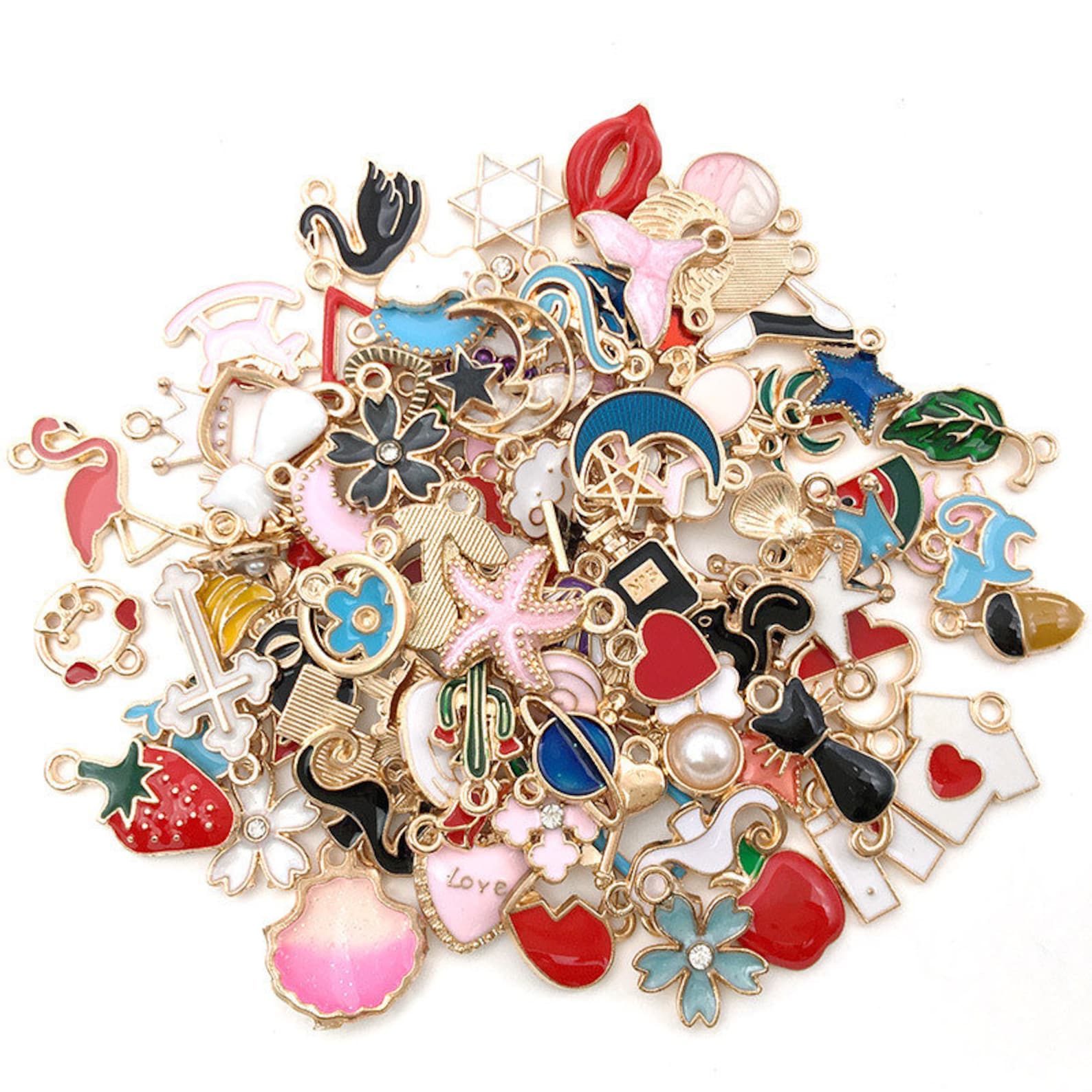 Bulk Wholesale Assorted Color Gold Metal Mix Colorful Enamel Charms for ...