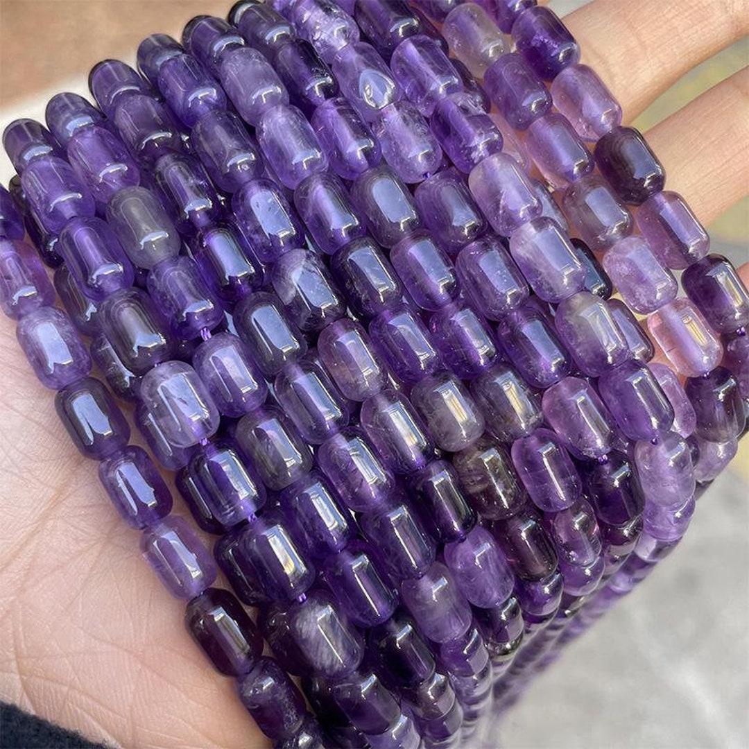 6x9mm Genuine Real Natural Barrel Shape Amethyst Gemstone Short Tube ...