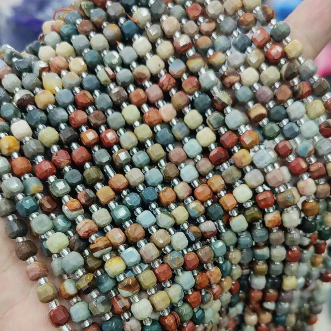6mm/8mm Sparkling Cube Picasso Jasper Stone Genuine Natural Faceted ...