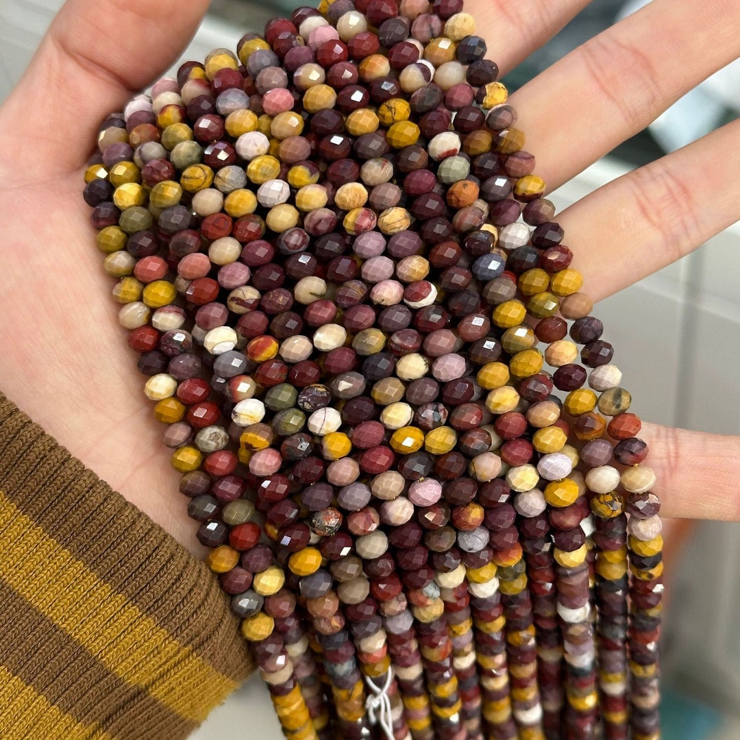 Genuine Natural Flat Rondelle Micro Faceted Mookaite Beads Full Strand ...