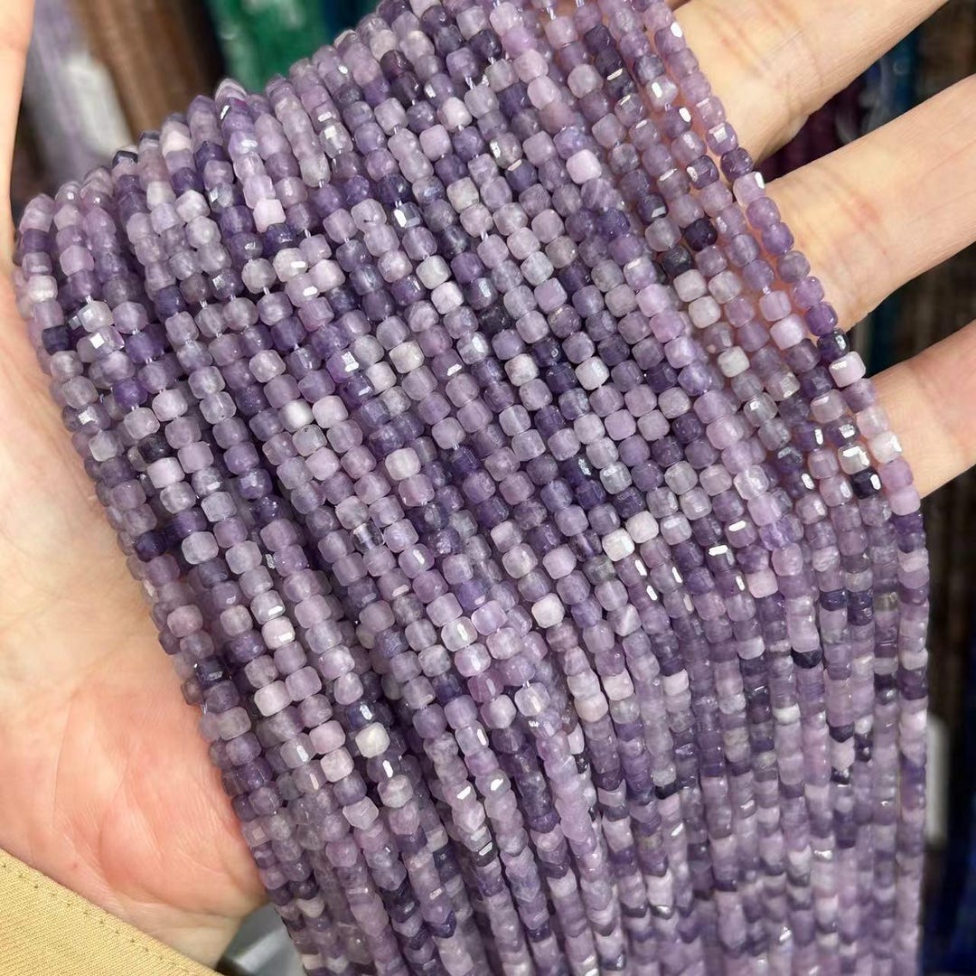 3mm Genuine Natural Faceted Cube Dice Square Chinese Purple Lepidolite ...