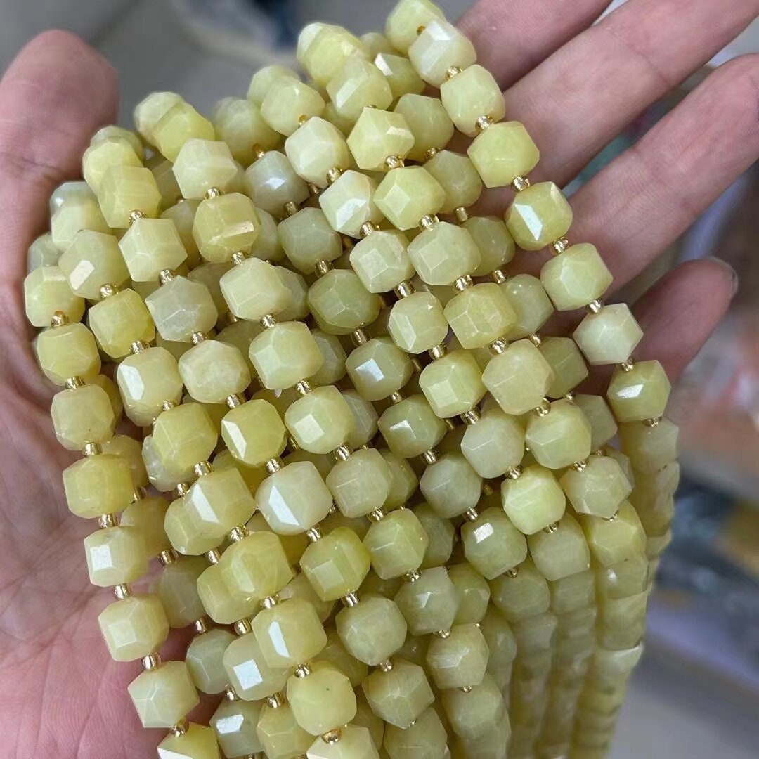 10mm Cube Yellow Lemon Jade Stone Genuine Natural Loose Faceted Dice ...