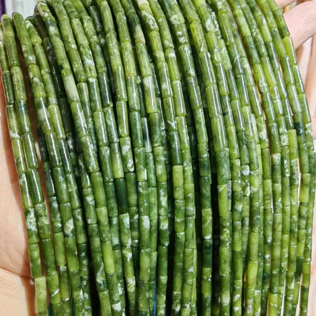 4x13mm Tube Chinese South Jade 1 Full Strand Natural Loose Cylinder ...