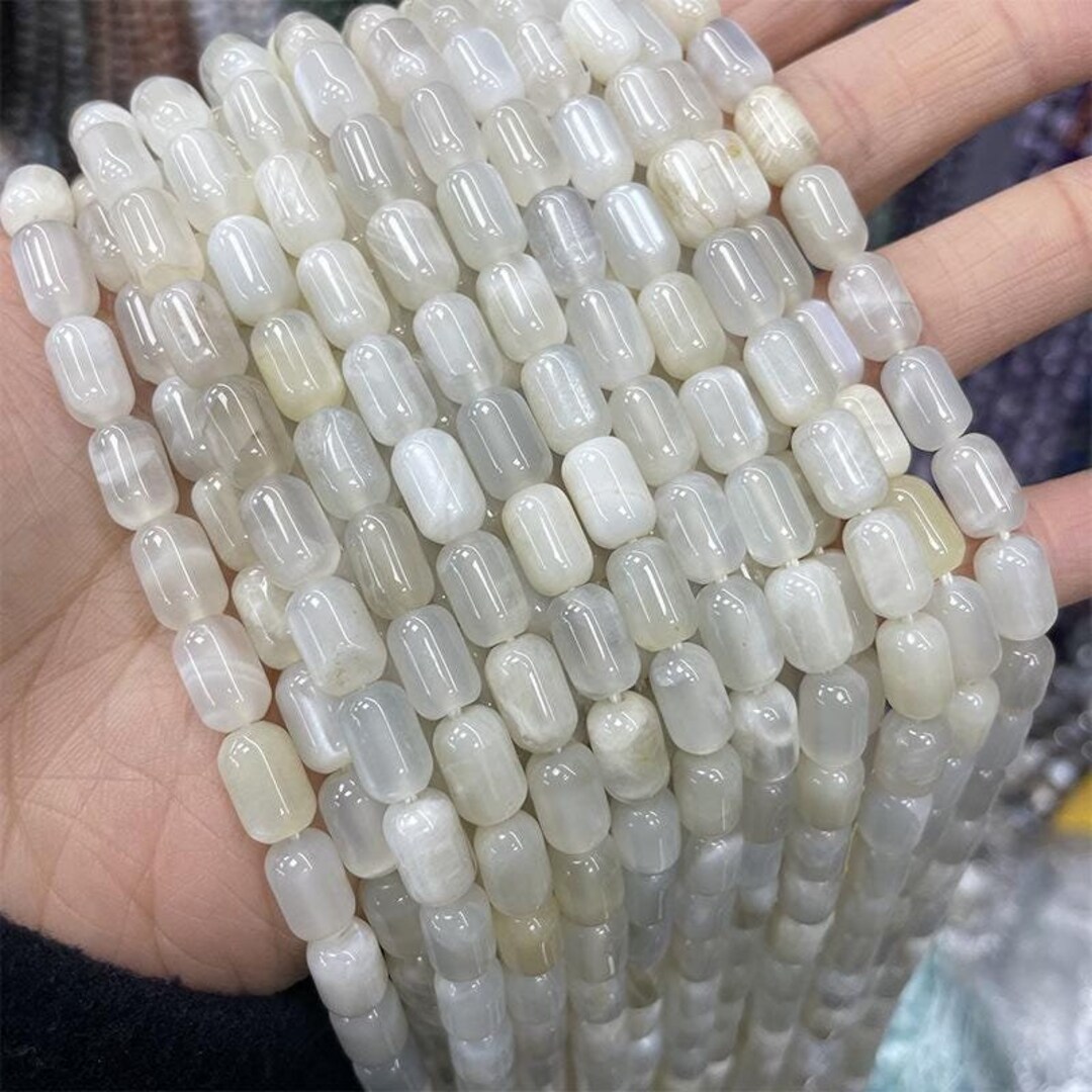 6x9mm Genuine Real Natural Barrel Shape White Moonstone Gemstone Short ...