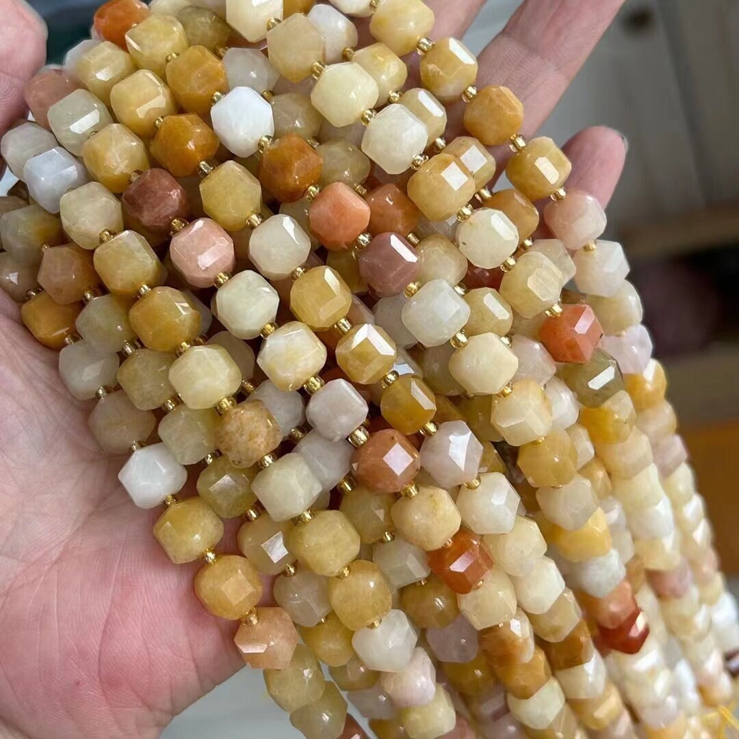 10mm Cube Golden Jade Genuine Natural Loose Faceted Dice Square Healing ...