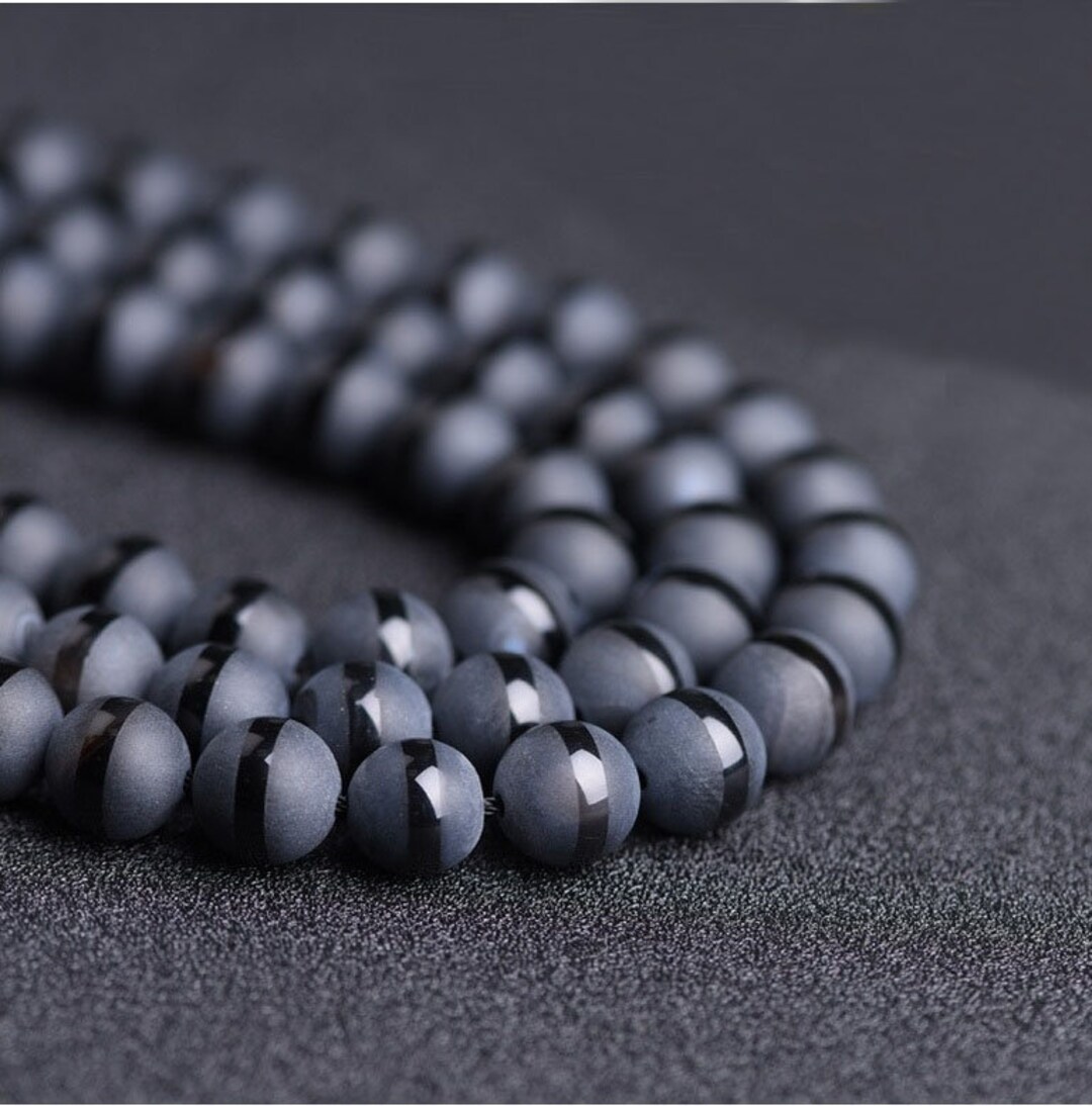 Natural Healing Matte Black Agate Stripe Shiny Design Loose Round ...