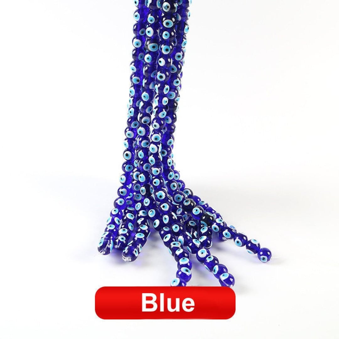 1 Full Strand 15.5" Loose Round Handmade Lampwork Blue Glass Lucky 3 ...