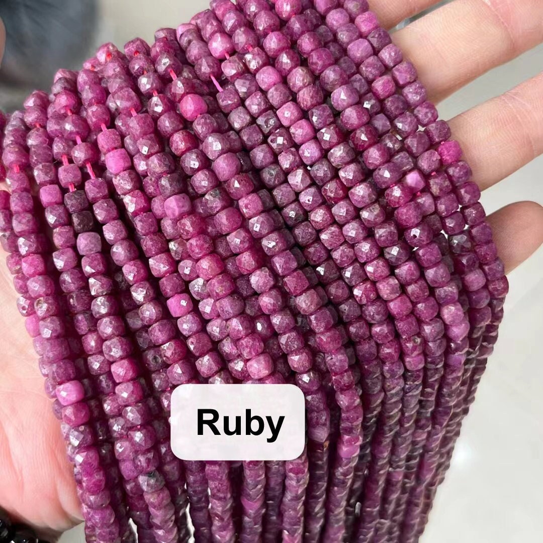 2/3/4mm Genuine Real Natural Small Faceted Cube Dice Square Beads Ruby ...