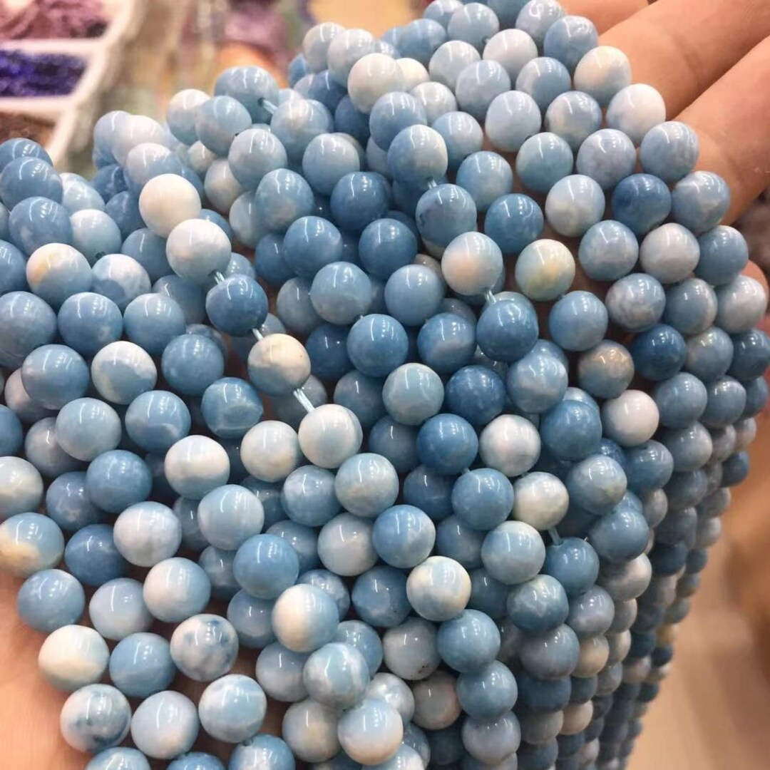 1 Full Strand Loose Blue Natural Larimar Quartz Beads Round Semi ...