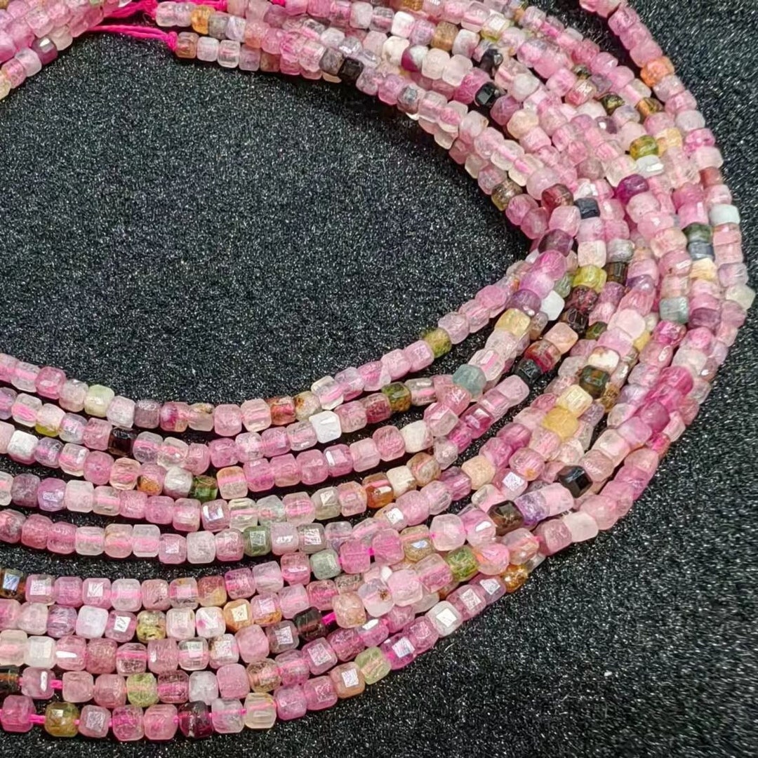 2mm Full Strand Genuine Natural Cube Dice Square Colorful Tourmaline ...