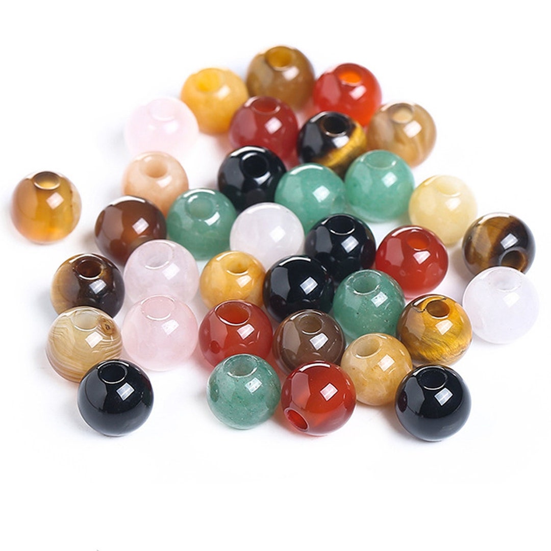 Natural 50pcs Genuine Natural Large Hole Loose Round Mixed Gemstone ...