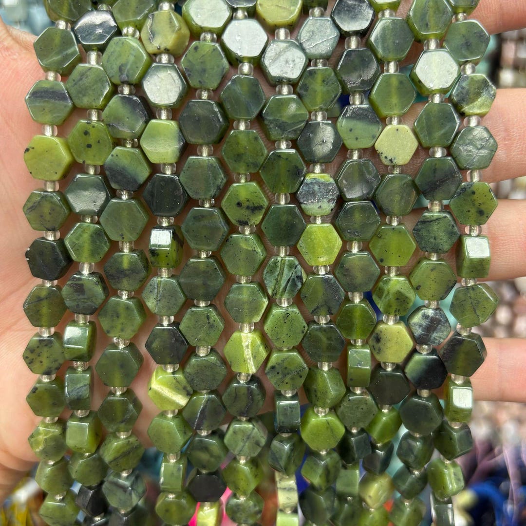 9mm Genuine Natural Flat Hexagon Shape Canadian Jade Gemstone Beads for ...