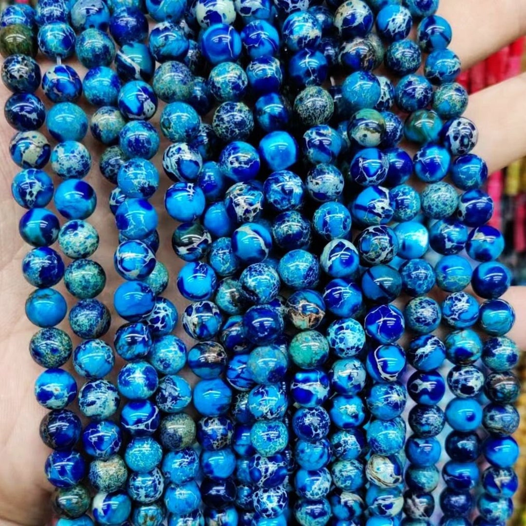 1 Full Strand 15.5" Loose Round Stone Smooth Apatite Blue Sea Sediment ...