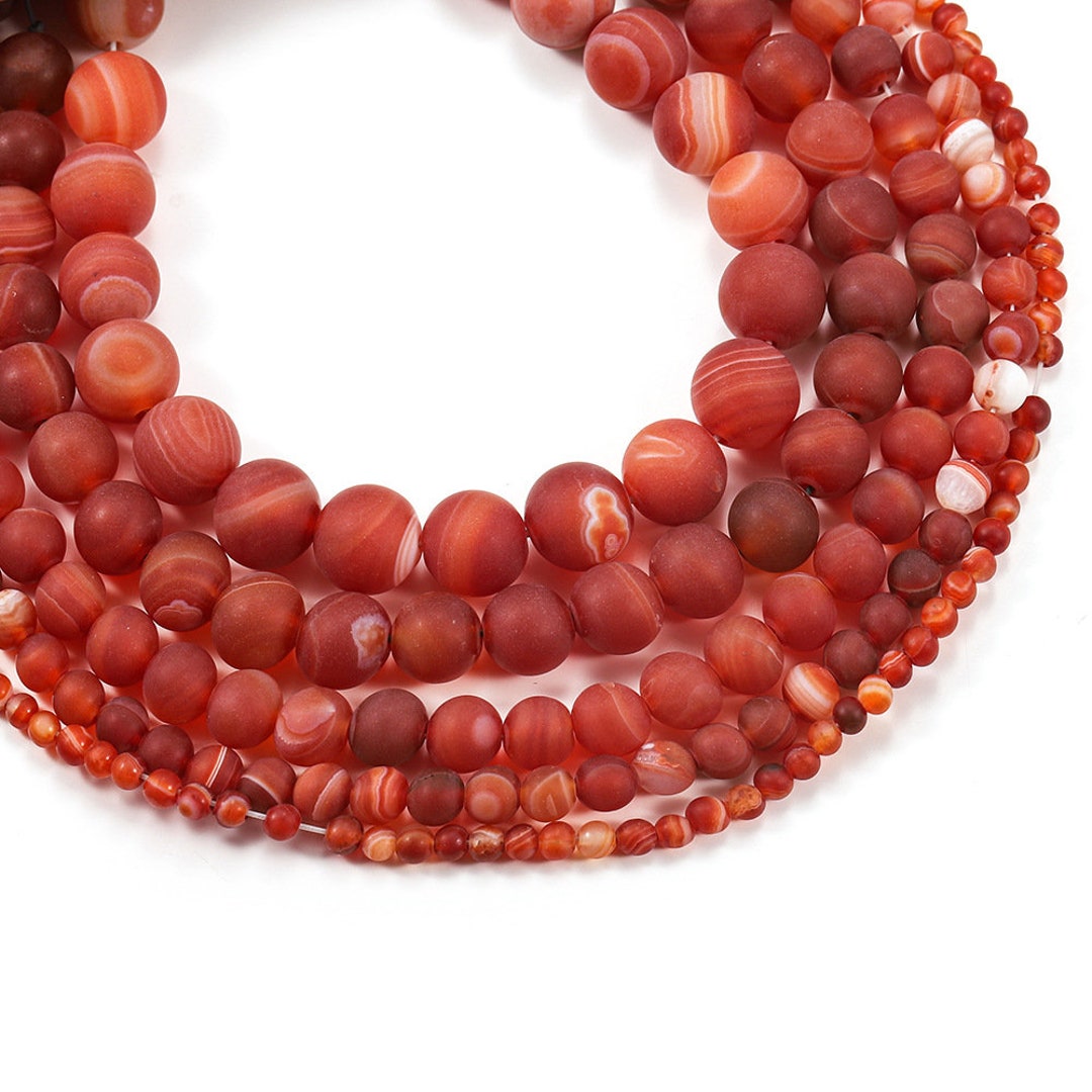 Natural Loose Round Semi Precious Matte Orange Red Banded Lace Agate ...