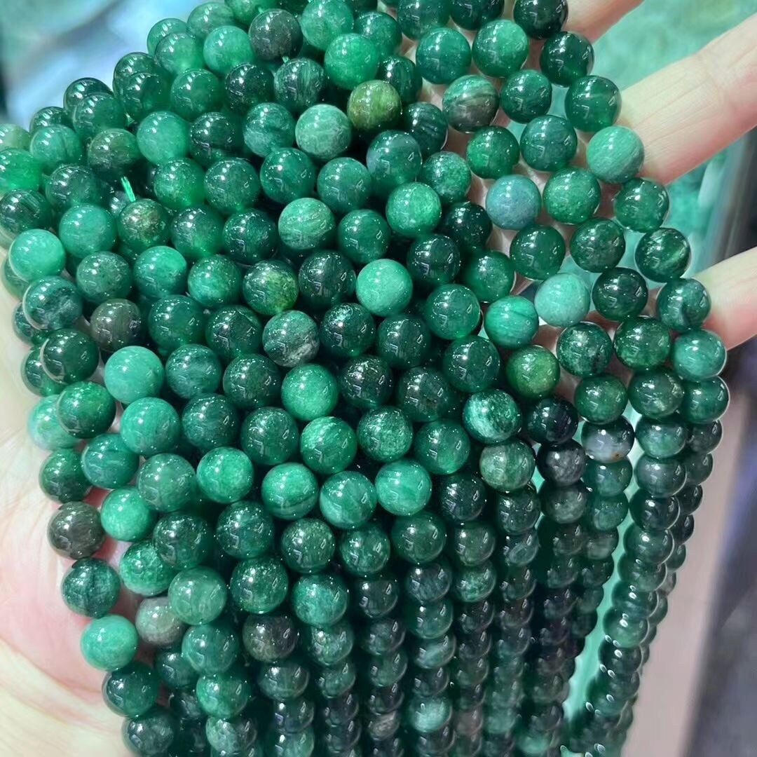 1 Full Strand 15.5" Genuine Natural Round Healing Stone Smooth Green ...