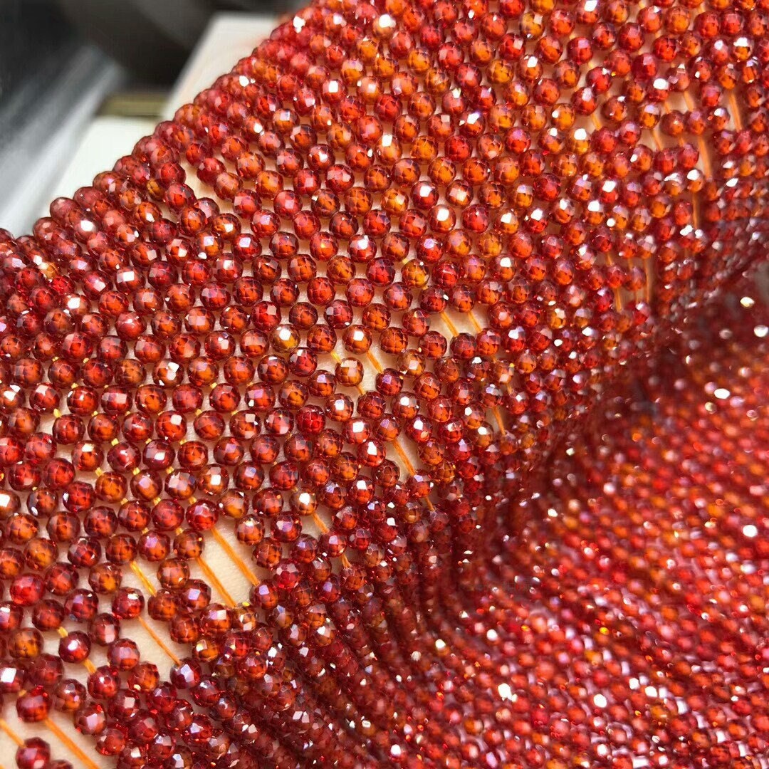 Micro Faceted Round Orange Red Cubic Zirconia Beads 2/3/4/6mm Loose CZ ...