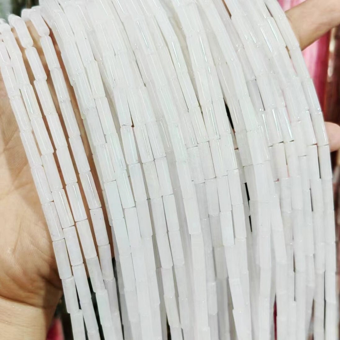 4x13mm Tube White Jade 1 Full Strand Natural Loose Cylinder Tubular ...