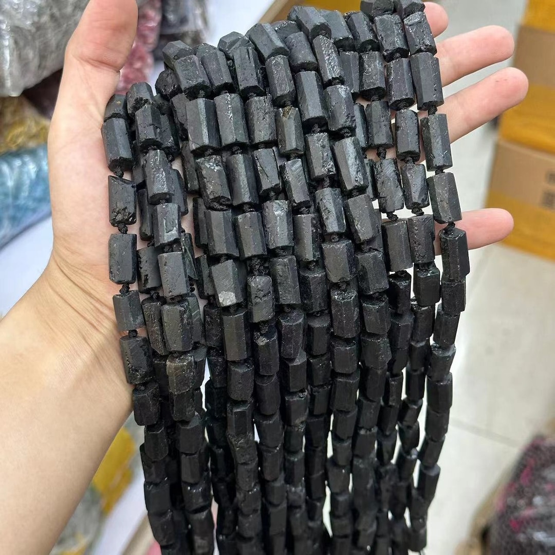 8x12mm Full Strand Genuine Natural Raw Material Matte Black Tourmaline ...