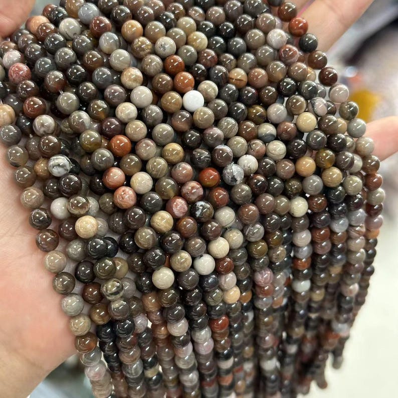 1 Full Strand Genuine Natural Loose Round Smooth Petrified Wood Jade ...