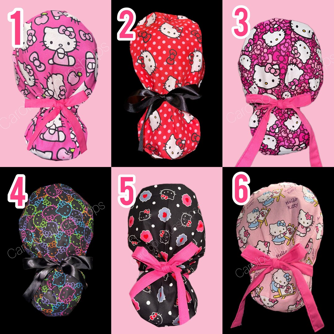 Kitty Ponytail Scrub Cap Kitty Tossed Heads Long Hair - Etsy