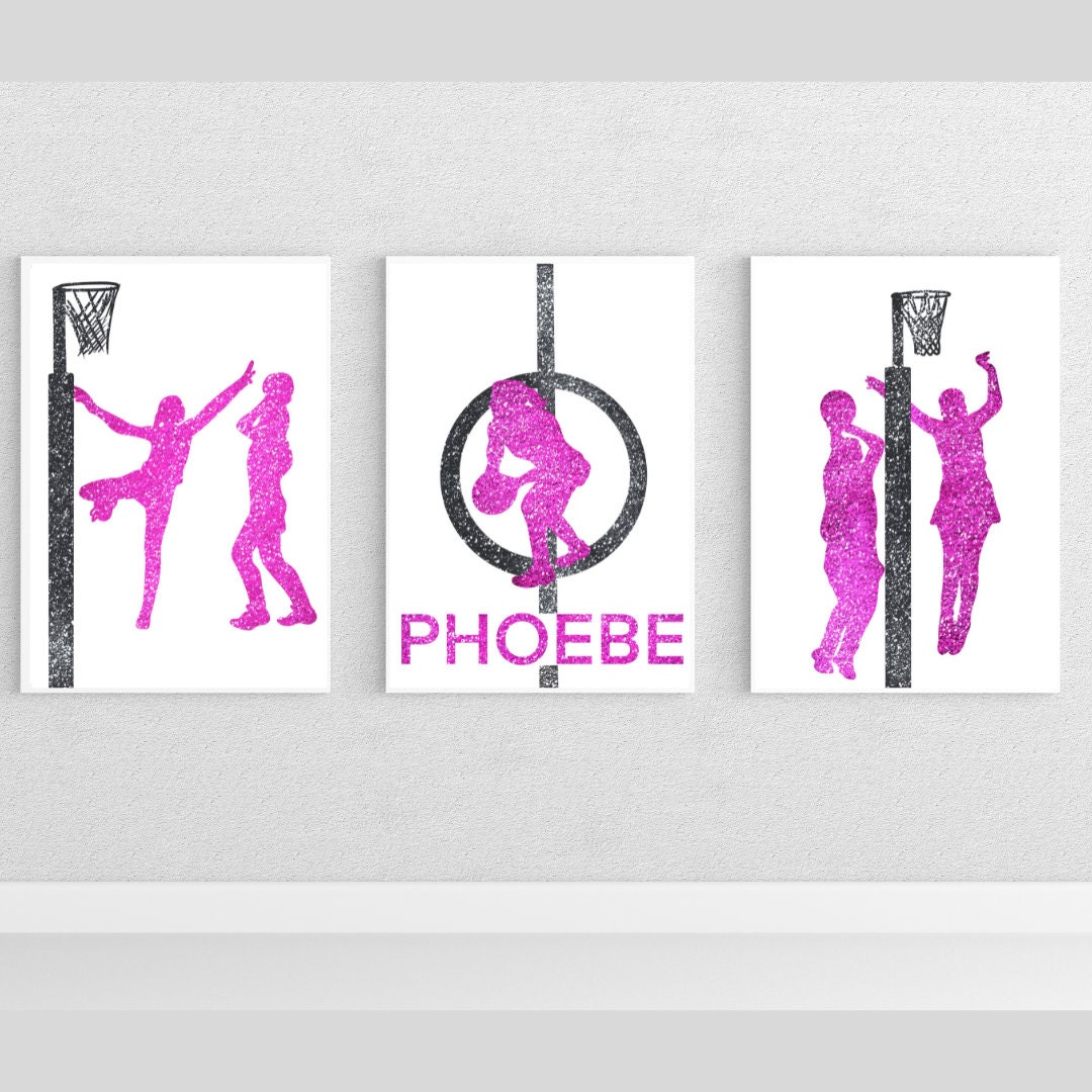 Personalised Netball Wall Art Set of 3 – Girls Room Decor, Netball ...