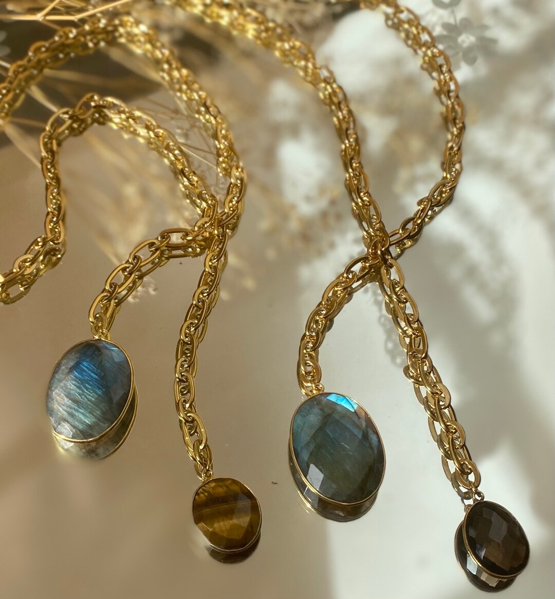 Roman Long Necklace/necklace Pendant in Set Gemstones - Etsy